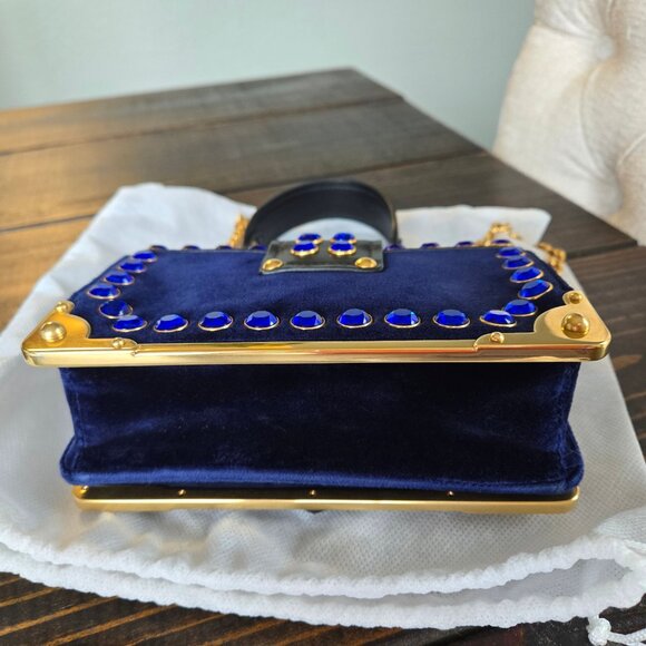Prada | Bags | Prada Cahier Navy Blue Velvet City Calf Saffiano Leather Crystal Handbag Bag ...